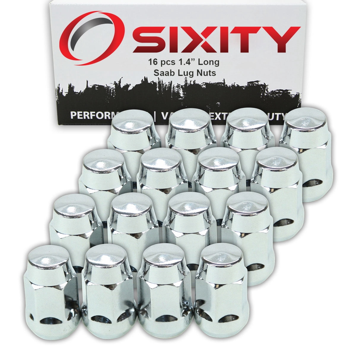 Sixity Auto 16 pc Chrome Bulge Acorn Wheel Lug Nuts compatible with ...