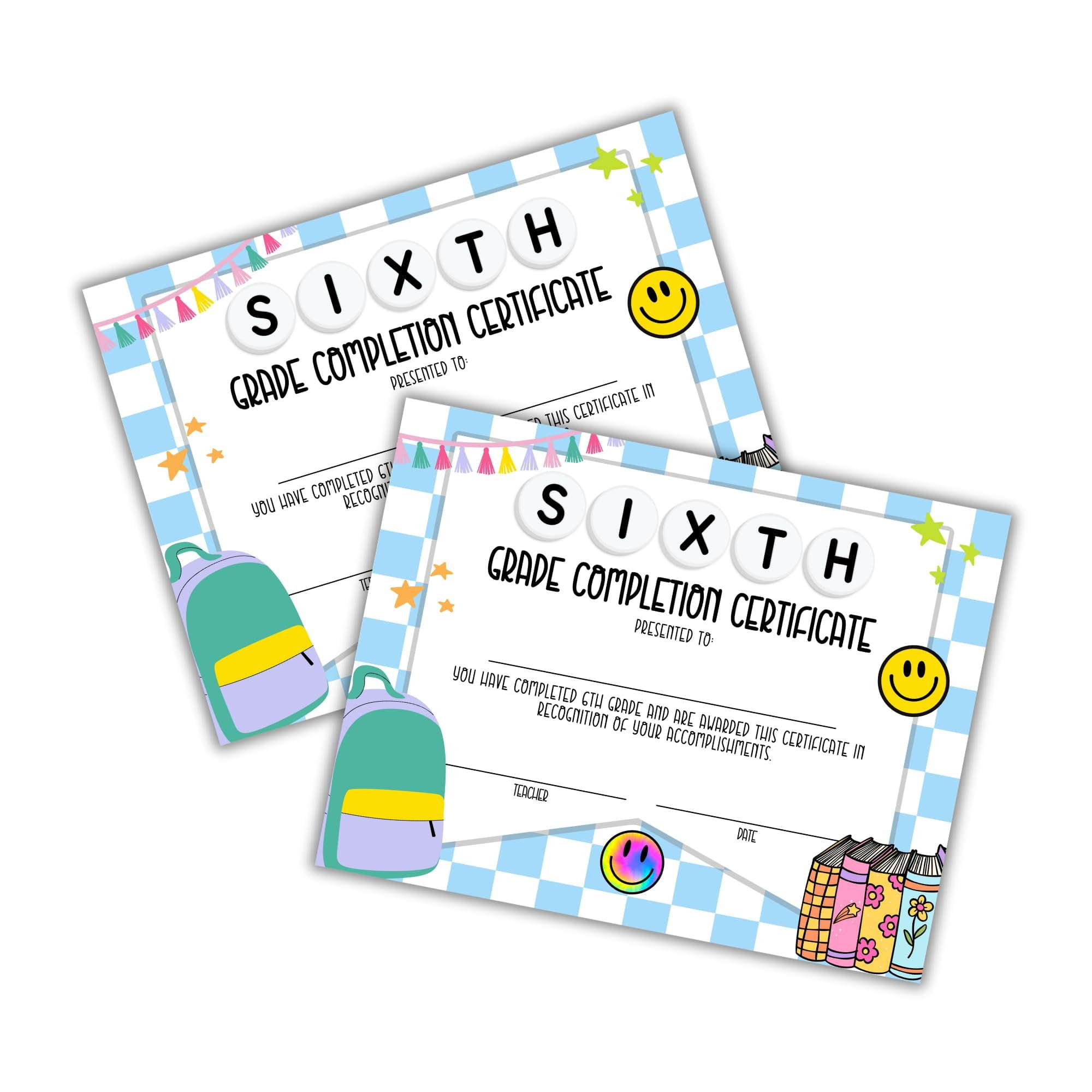 Sixth 6th Grade Certificate of Completion Graduation Diploma 30pk 8 ...