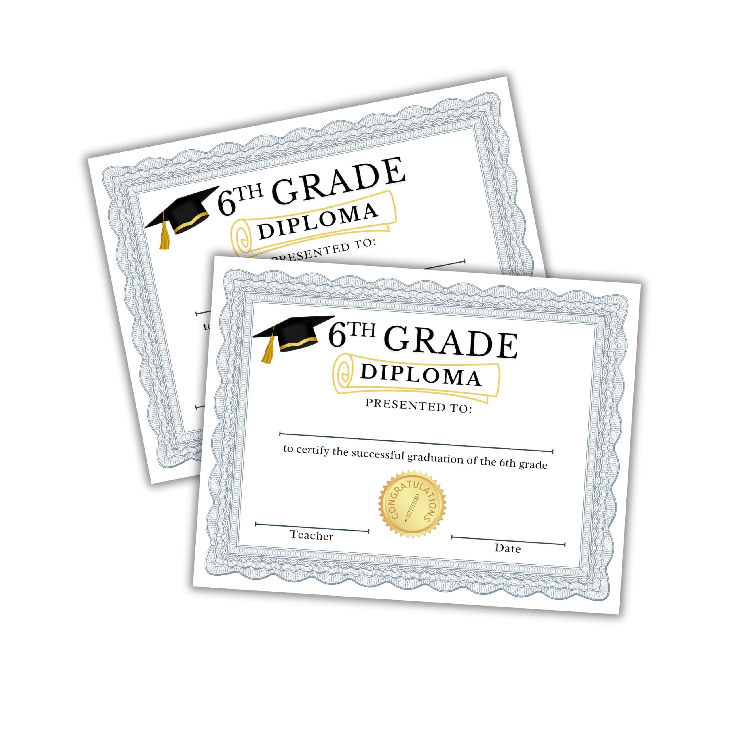 Sixth Grade 6th Diploma Graduation Awards 30pk 8.5x11 Cap Gown Crayon ...