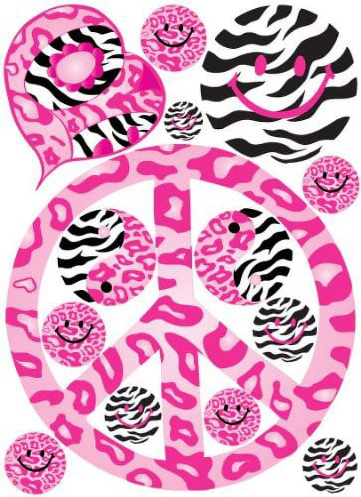 Sixties Theme Pink Peace Sign Wall Decals in Leopard, Cheetah, and ...