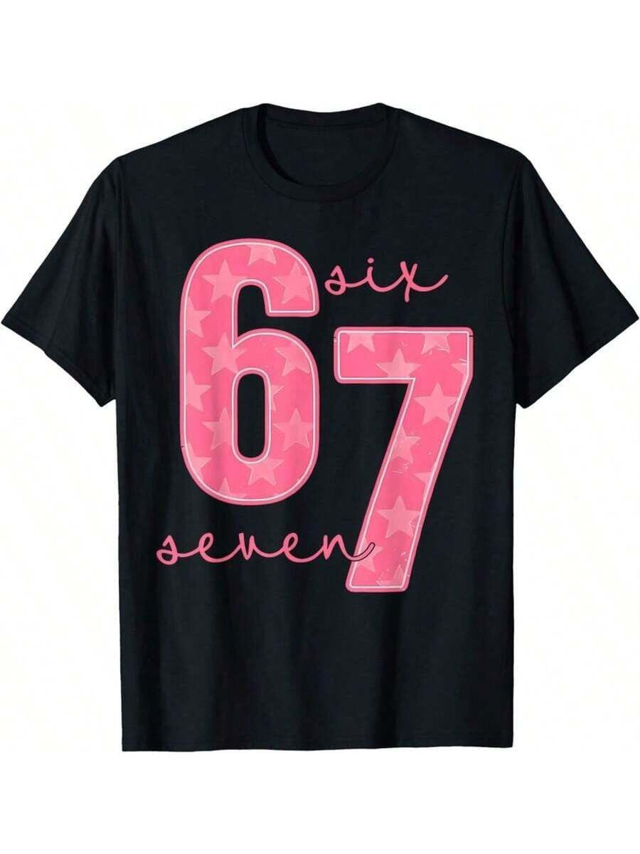 Sixty Seven Pink Star Pattern 67 Graphic Tee Cute Aesthetic Number ...