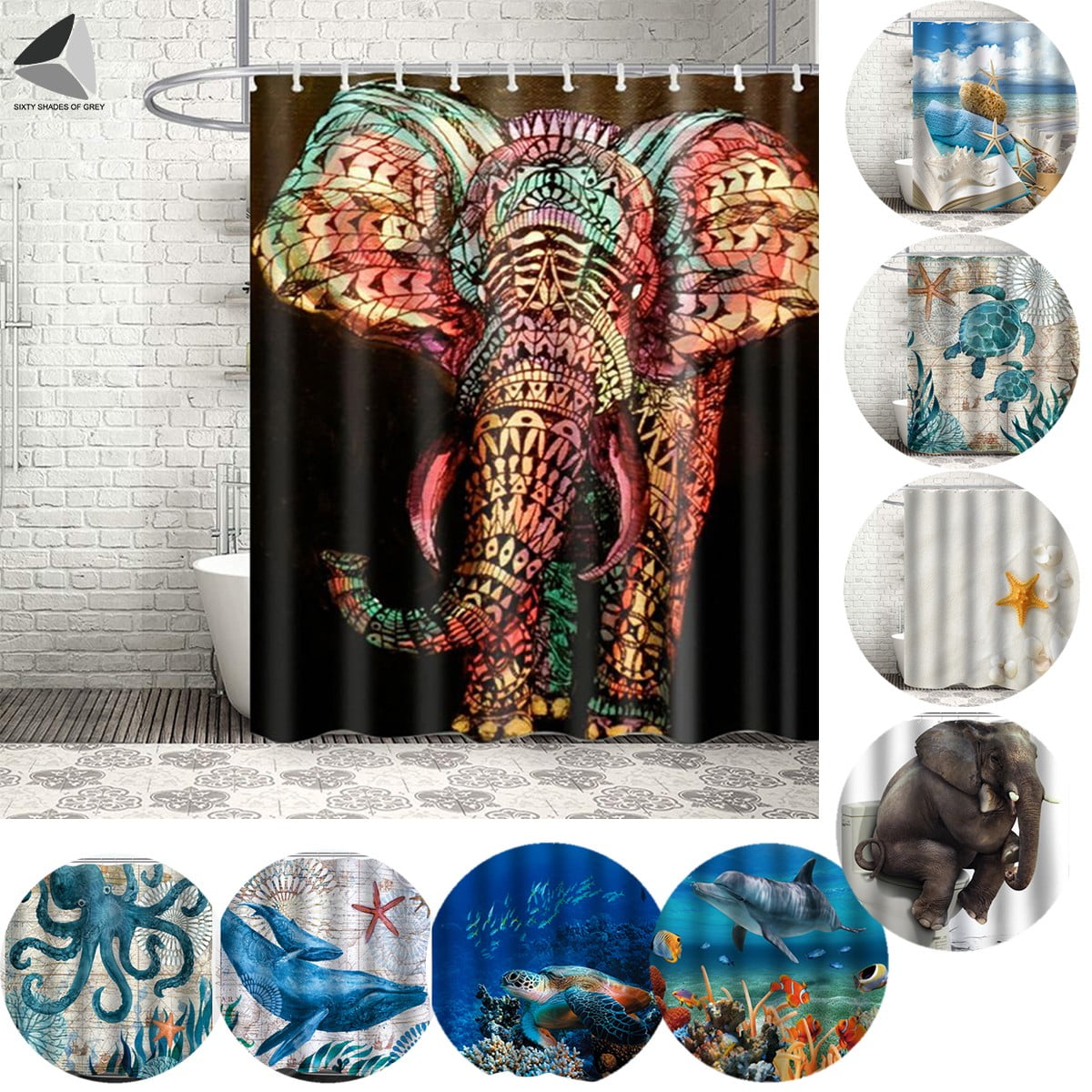 PULLIMORE Animals Shower Curtain Undersea World Waterproof Bathroom ...