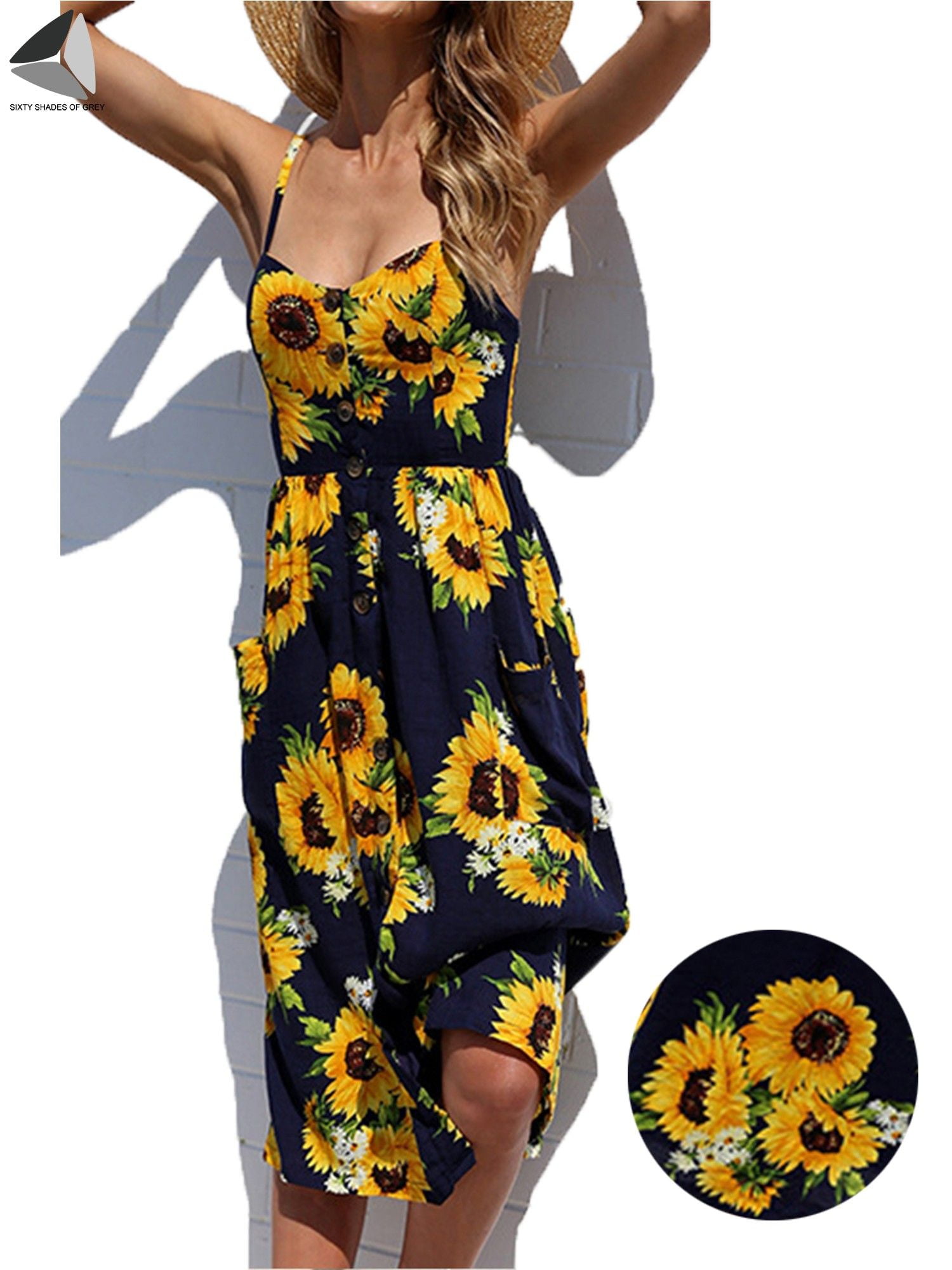 Sixtyshades Womens Casual Summer Dresses Spaghetti Strap Boho Sundress