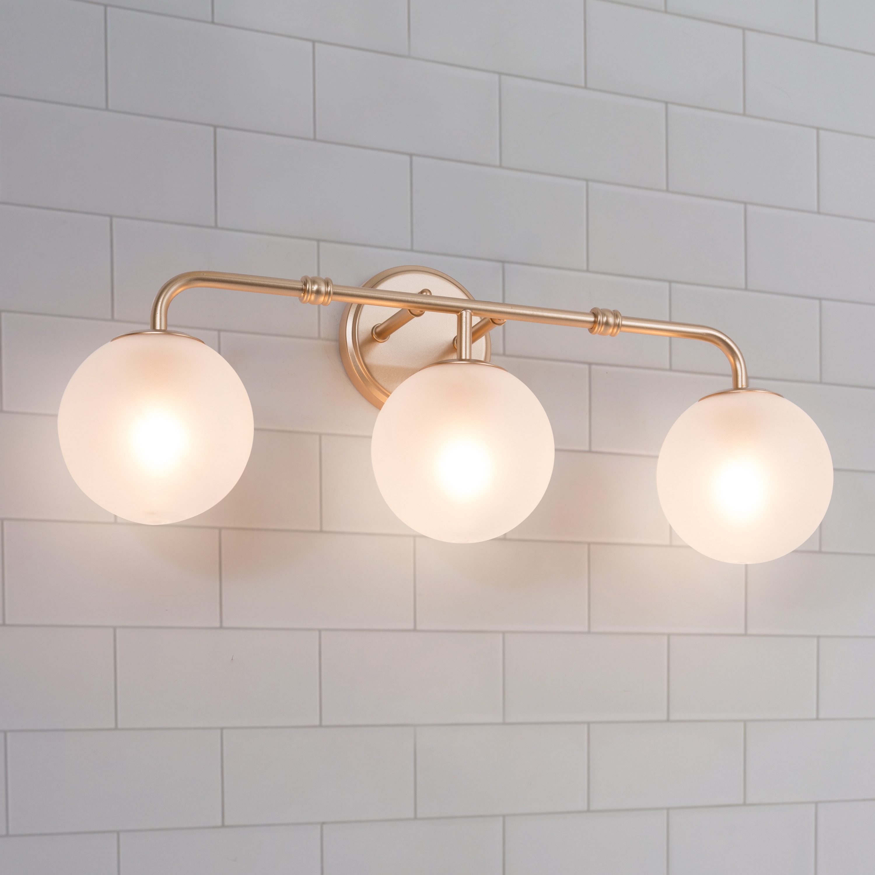 Siya Modern 3-Light Frosted Glass Bathroom Vanity Lights Romantic Gold ...