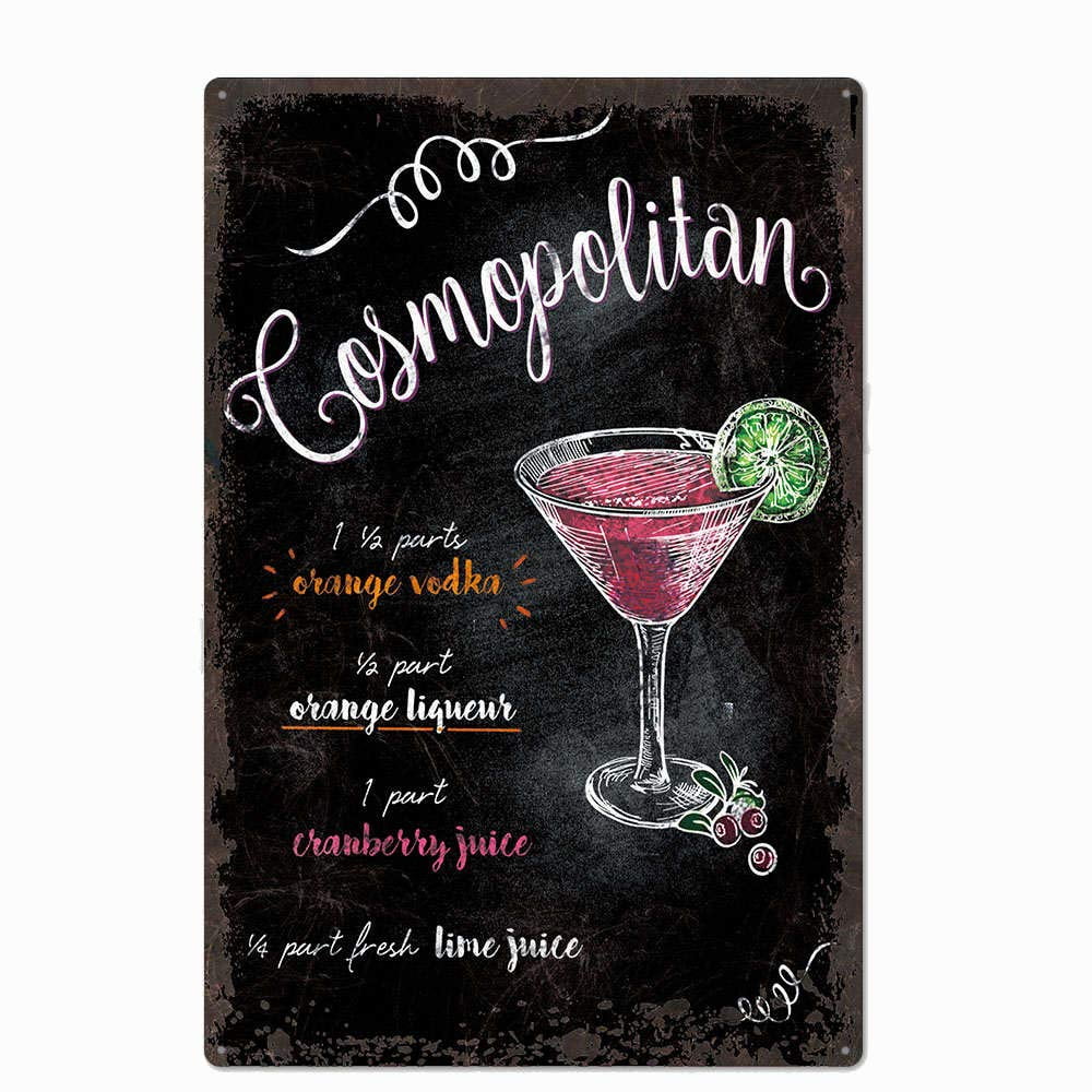 Size: 12*8 Inches Black Design Cosmopolitan Cocktail Recipe Tin Metal ...
