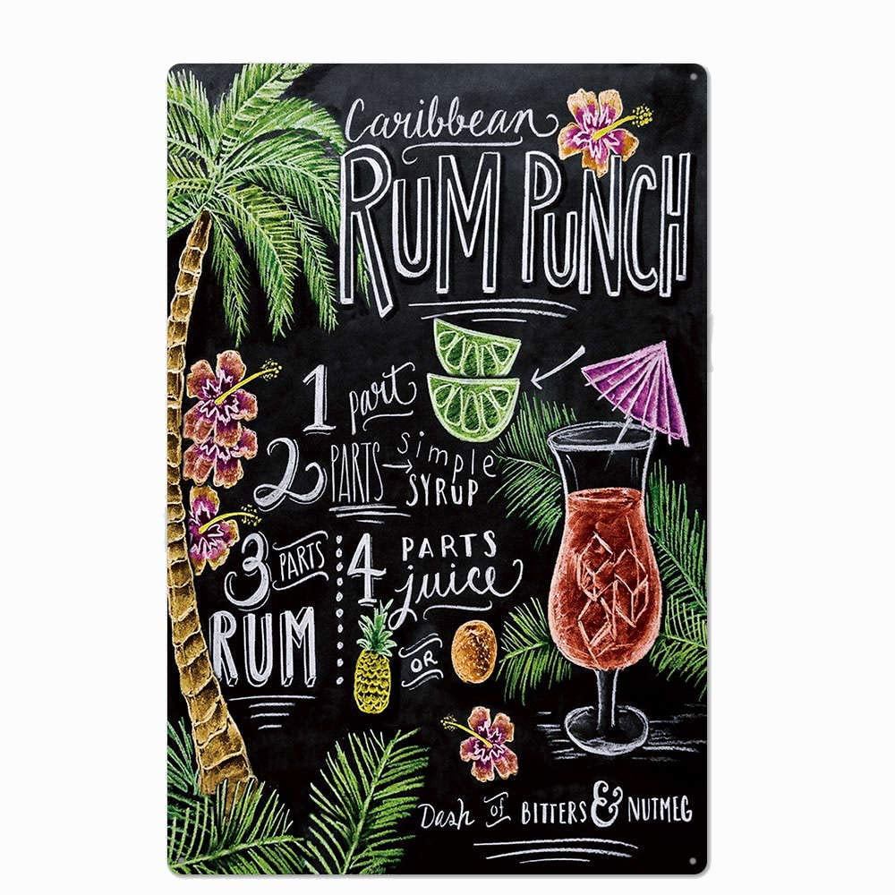 Size: 12*8 Inches Black Design Rum Runch Cocktail Recipe Tin Metal Sign ...