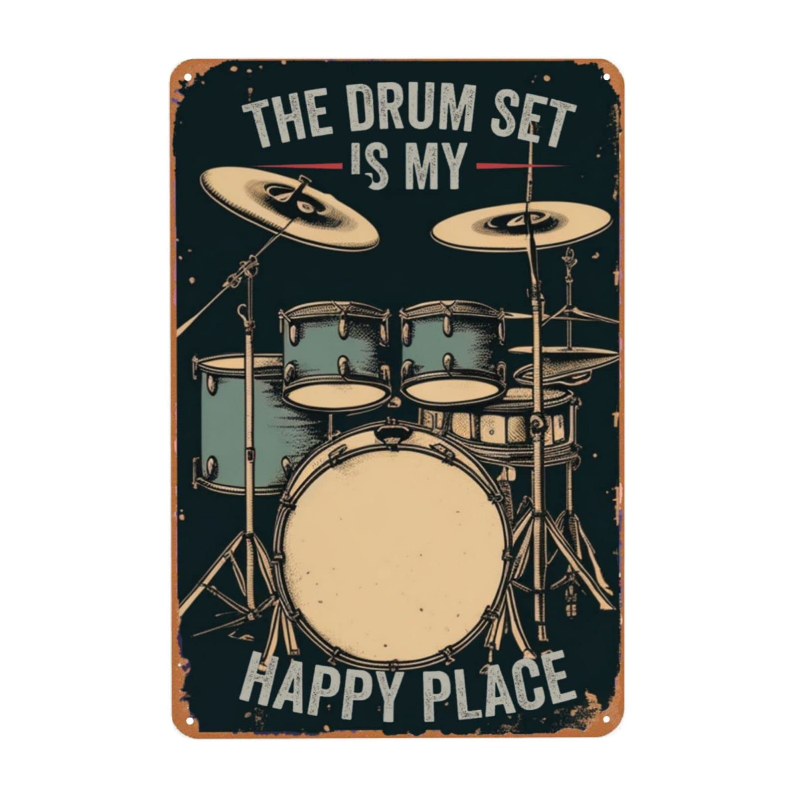 Size: 12*8 Inches Drum Set Retro Tin Plaque - Music Bar Wall Decor for ...