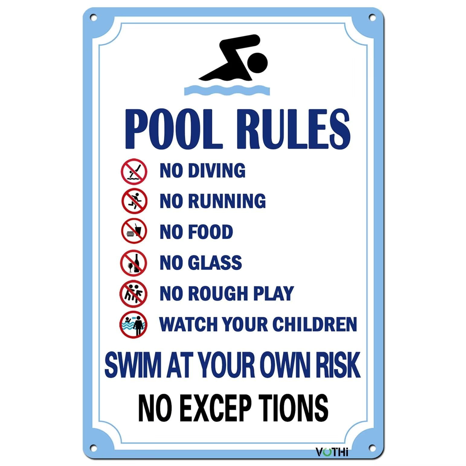 Size: 12*8 Inches Funny Pool Rules Metal Signs;No Diving No Running No ...