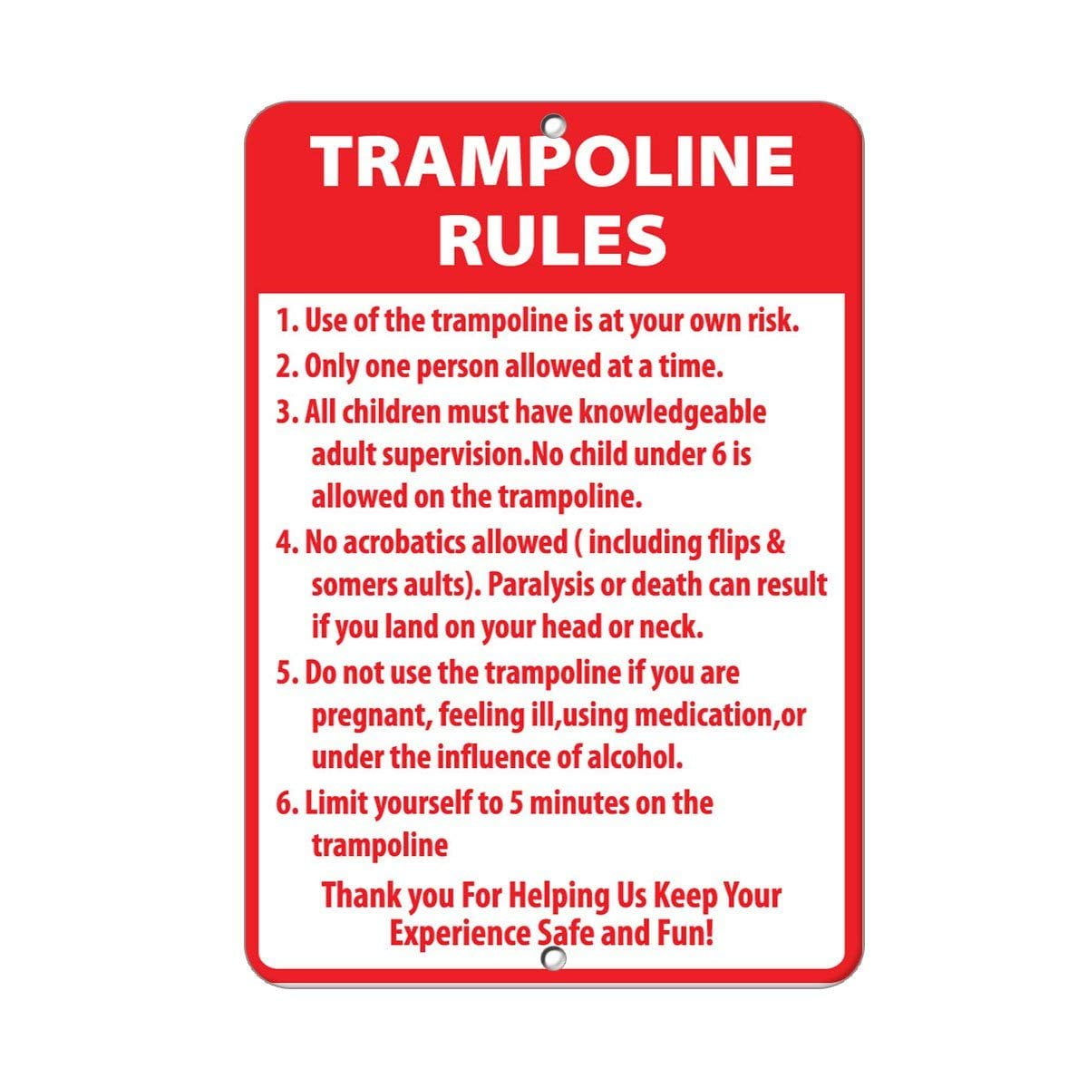 Size: 12*8 Inches Metal Trampoline Rules Activity Sign, Weather ...