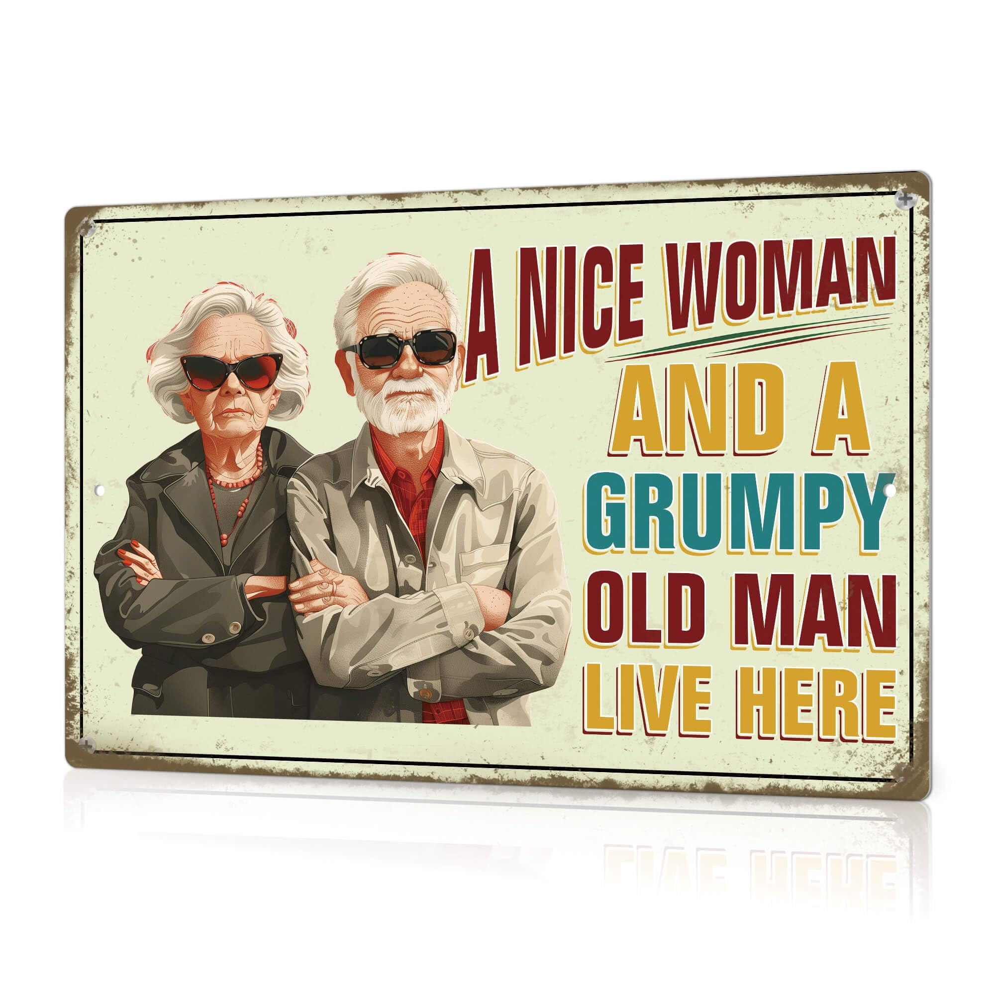 Size: 12*8 Inches A Nice Woman and A Grumpy Old Man Live Here Retro ...