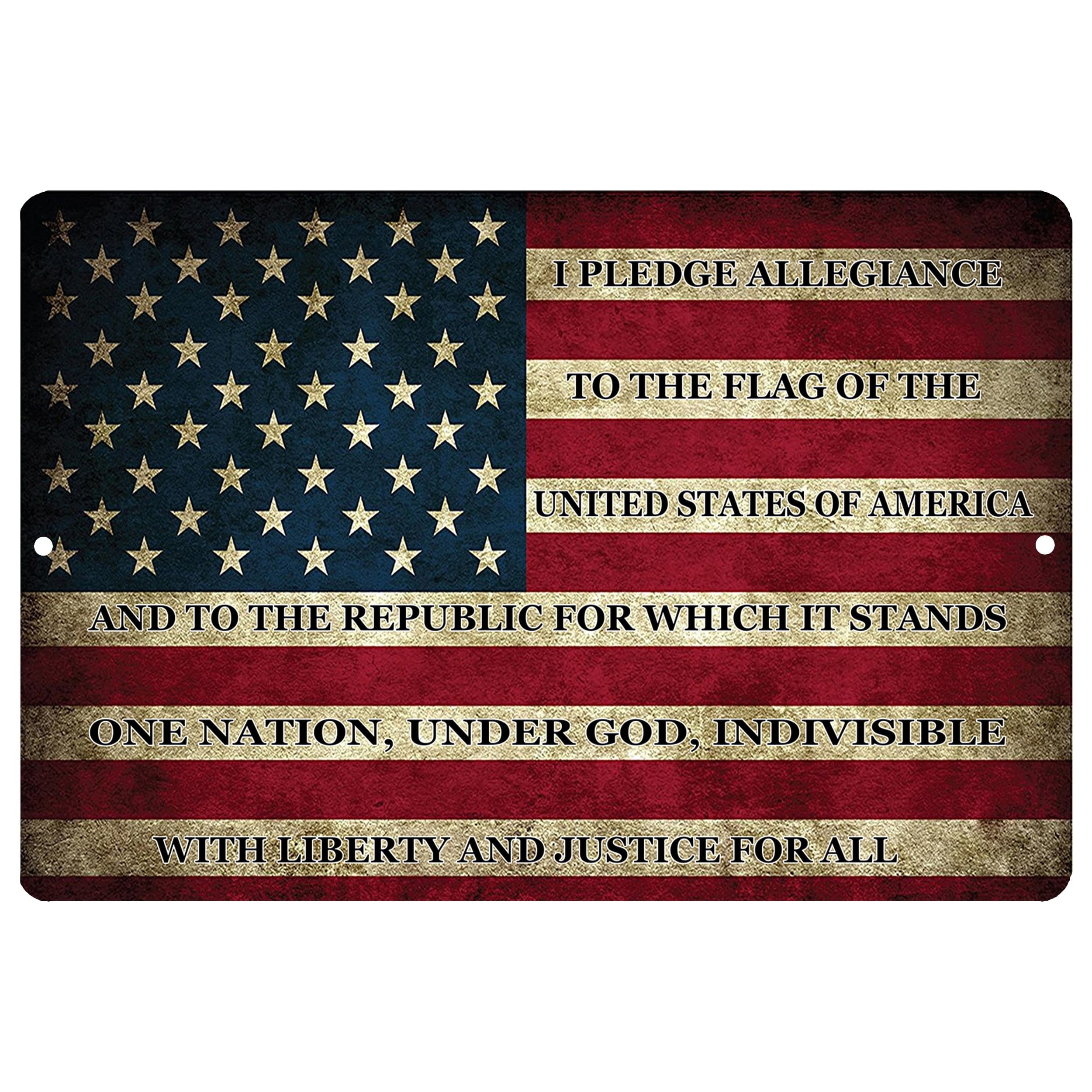 Size: 12*8 Inches USA American Flag Pledge of Allegiance Metal Tin Sign Wall Art Decor Man Cave ...
