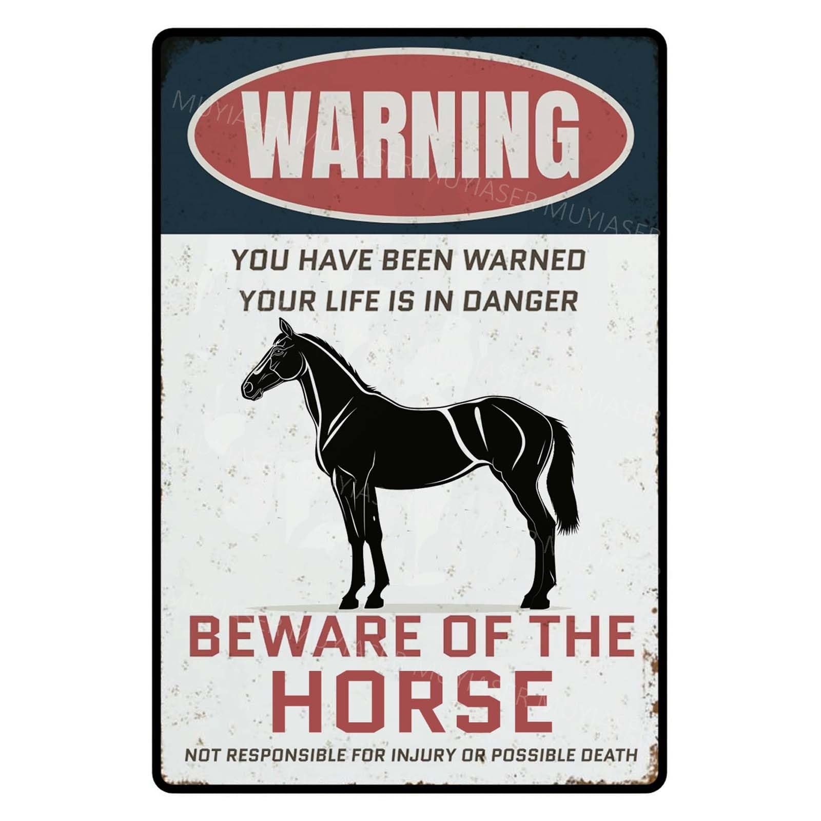 Size: 12*8 Inches Warning Sign Beware Of The Horse Metal Tin Signs Door ...