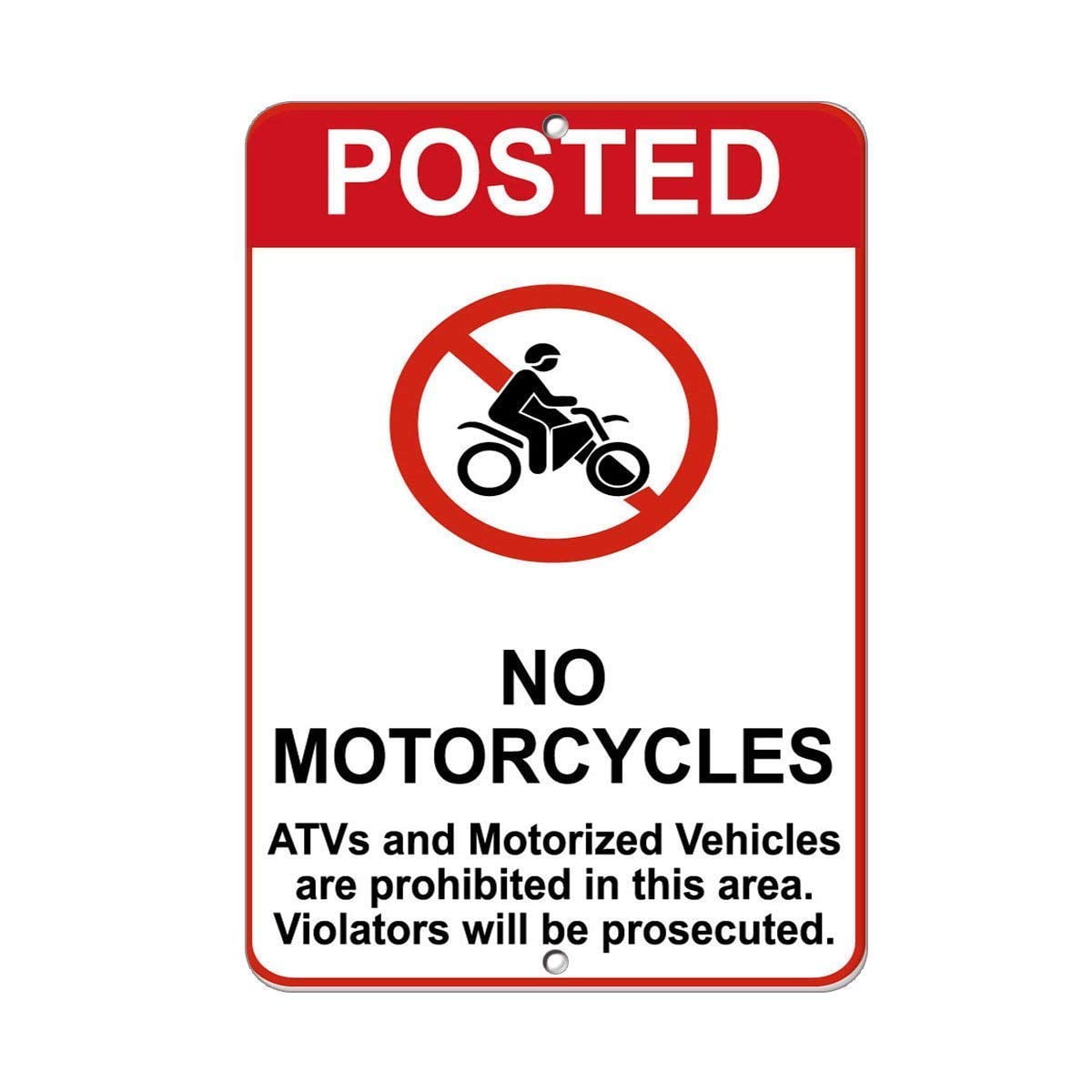 Size: 12*8 Inches Warning Sign No Motorcycles Atvs and Motorized ...