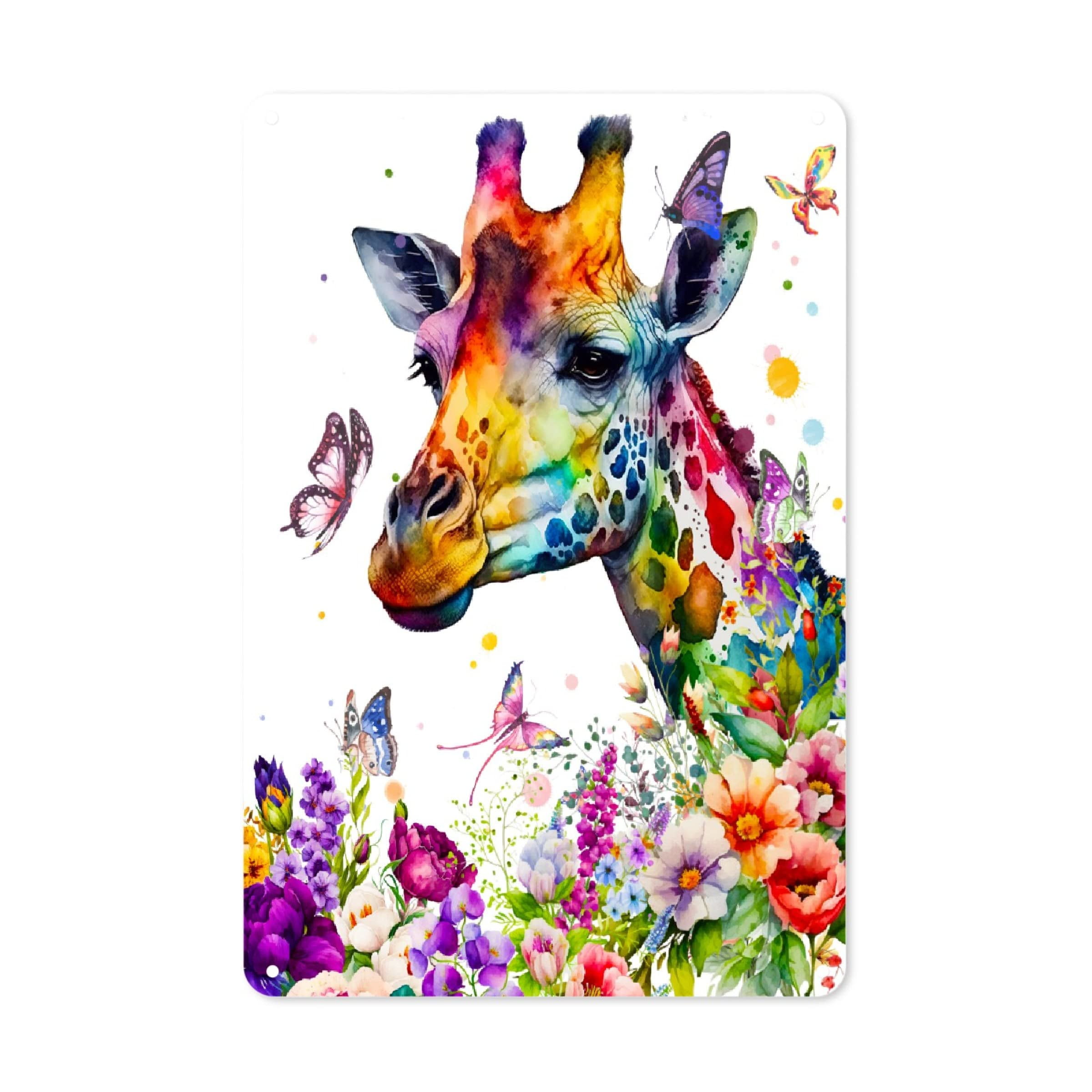 Size: 12*8 Inches Watercolor Giraffe Poster Metal Sign, Educational ...