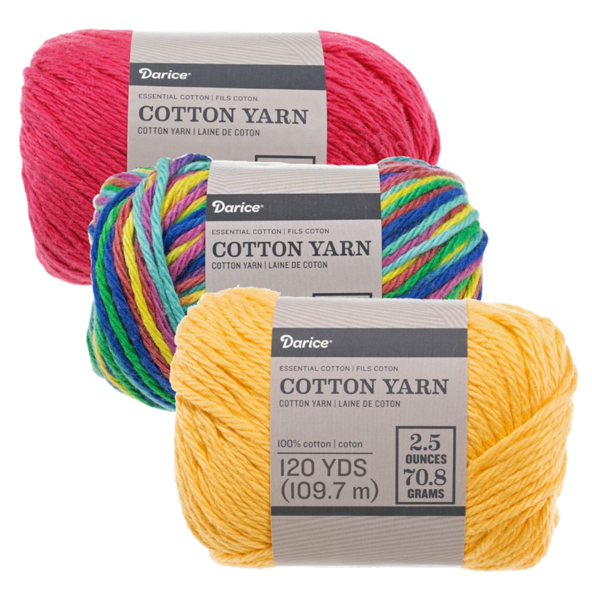 Size 4 Medium 100% Cotton Yarn - 3 Pack of Skeins in Assorted Colors ...