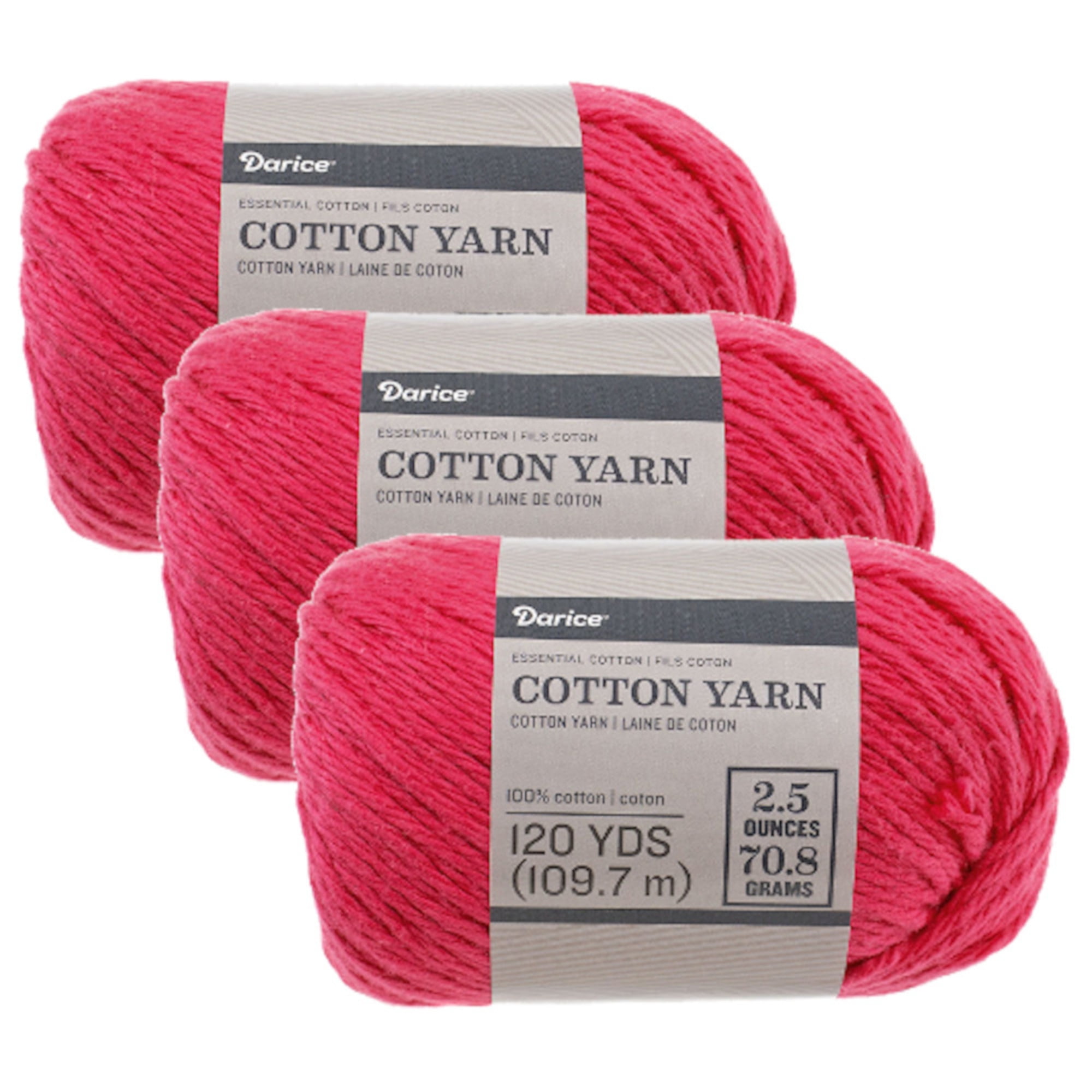 Size 4 Medium 100% Cotton Yarn - 3 Pack of Skeins in Assorted Colors ...