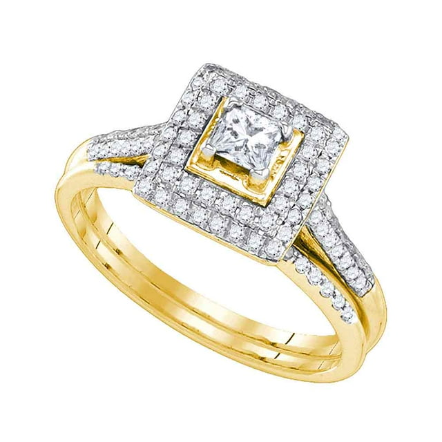 Size 5 - 14k Yellow Gold Round Diamond Square Halo Bridal Wedding ...