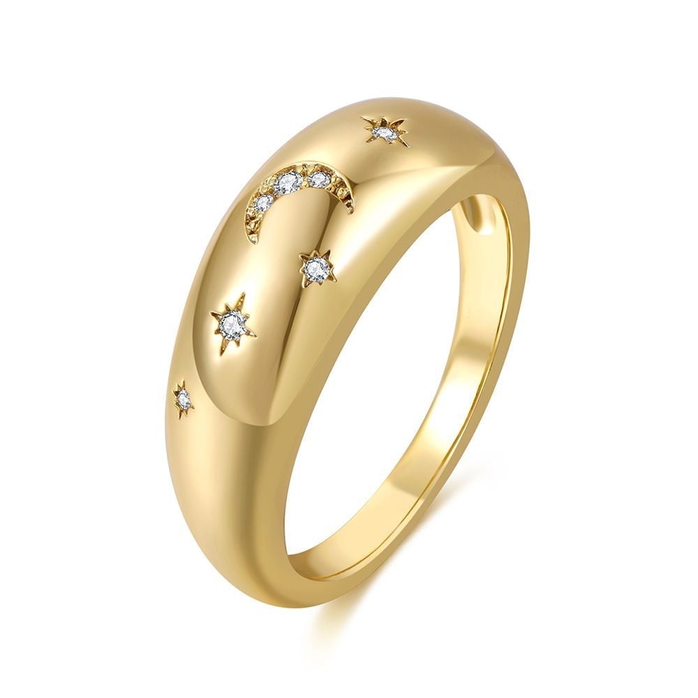 Size 6 CZ Moon Star Burst Chunky Ring for Women Crystal Croissant 18K ...