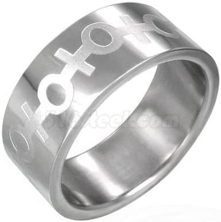 Size 7 Stainless Steel Silver Tone Gender/Gay Pride Symbol Flat Band ...