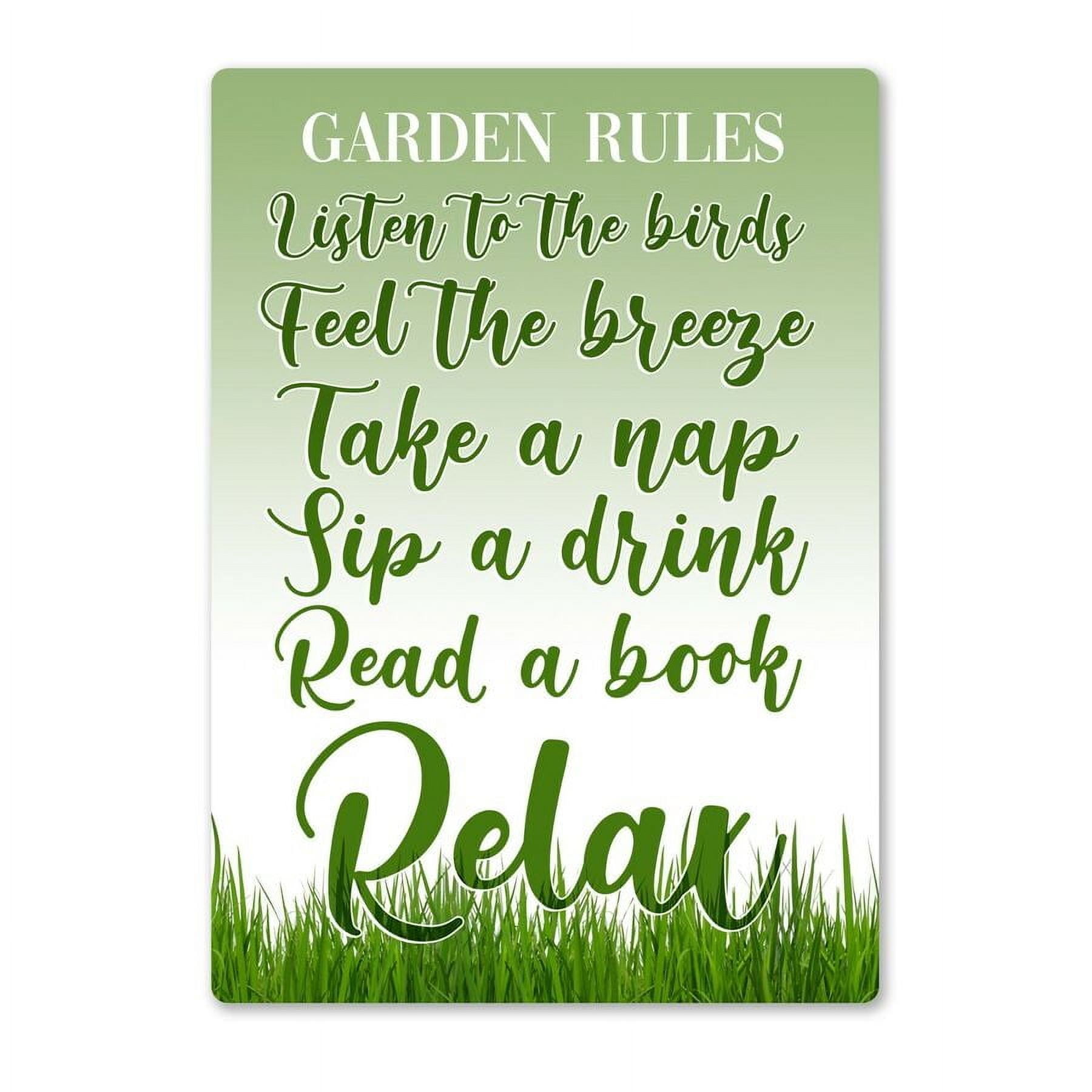 (Size: 8x12 inches) Metal Aluminium Wall Sign Garden Rules Listen Birds ...