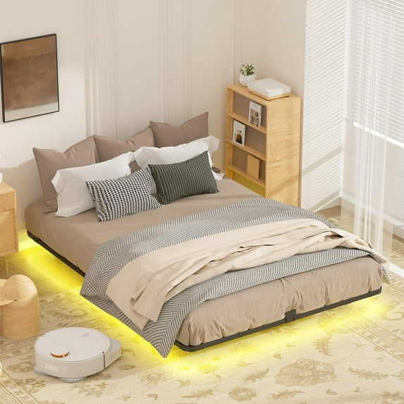 Size Floating Bed Frame with Lights, Platform Floating Bed Frame, No ...