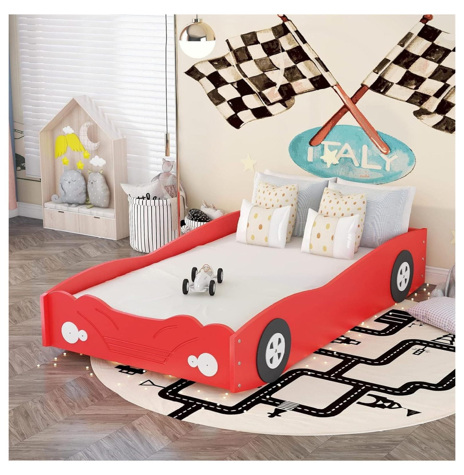 Size Racing Car Bed Wooden Car-Shape Platform Beds with Wheels Boys Car ...