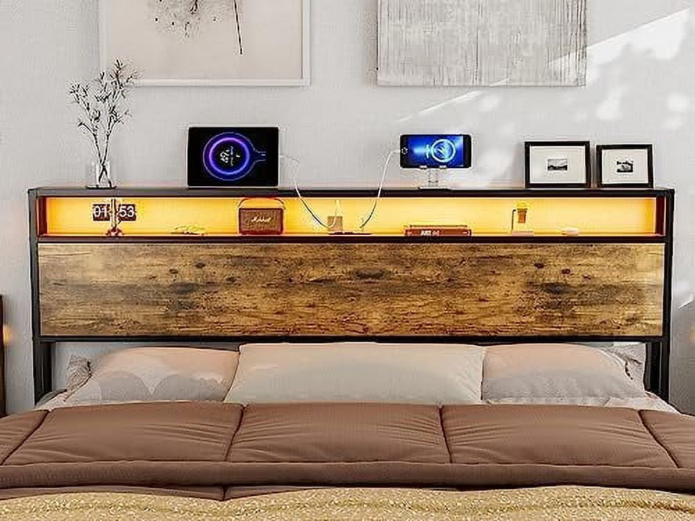 Size Storage Headboard with Charging Station (2 Outlets & 2 USB Ports ...