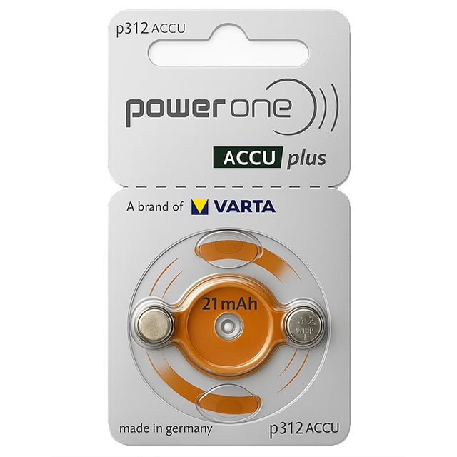 Size p312 PowerOne ACCU Plus Rechargeable Hearing Aid Batteries (2 Card) - Walmart.com