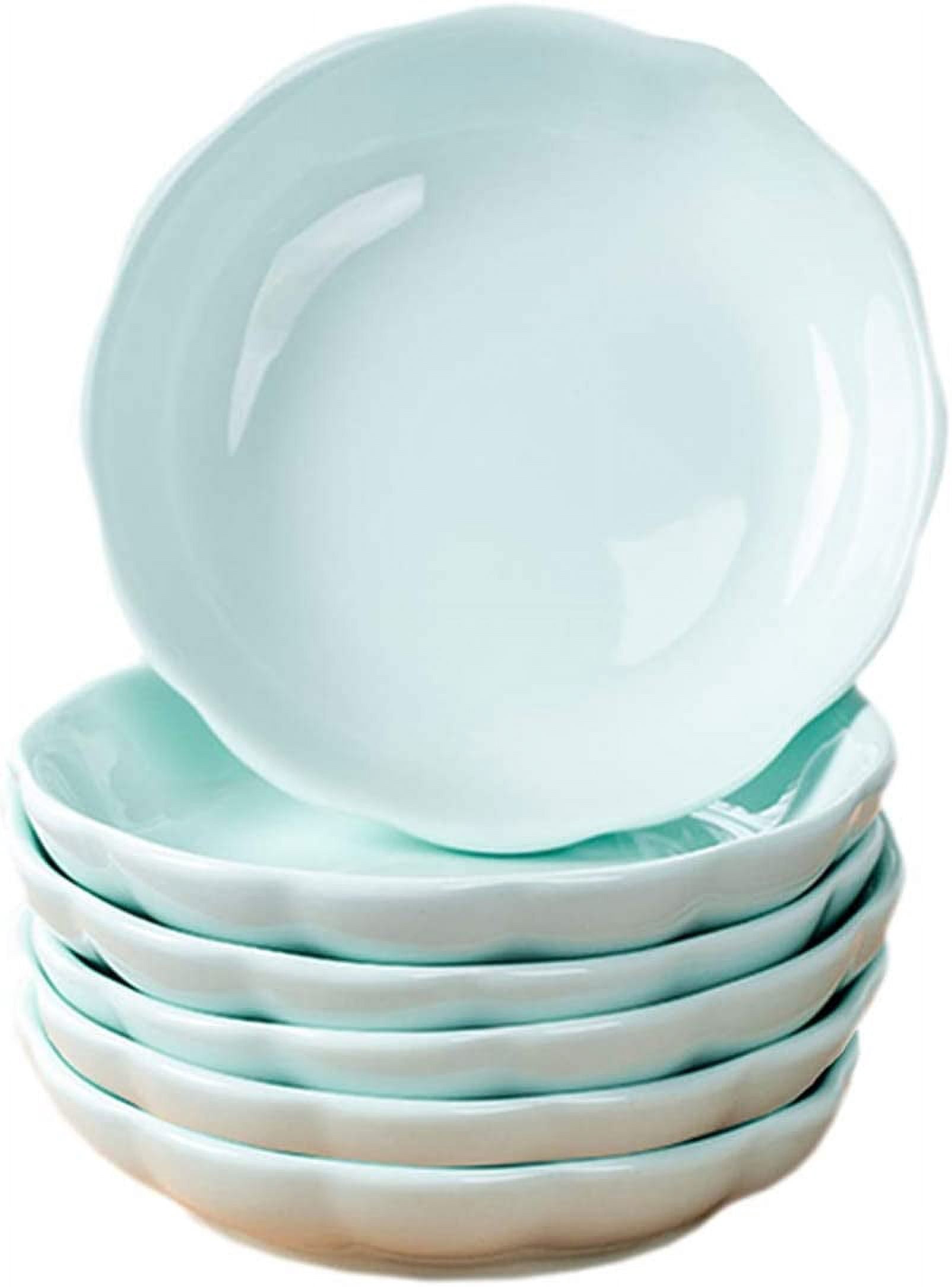 Sizikato 6pcs Light Blue Porcelain Snack Plates, 4-Inch Flower-Shaped ...