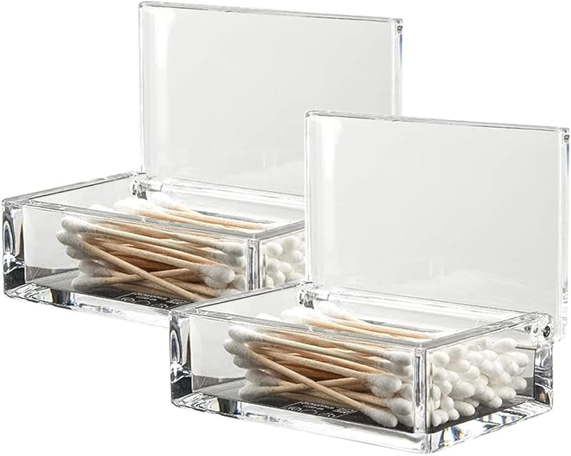 Sizikato Clear Acrylic Q-Tip Holder Bathroom Cotton Swab Dispenser ...