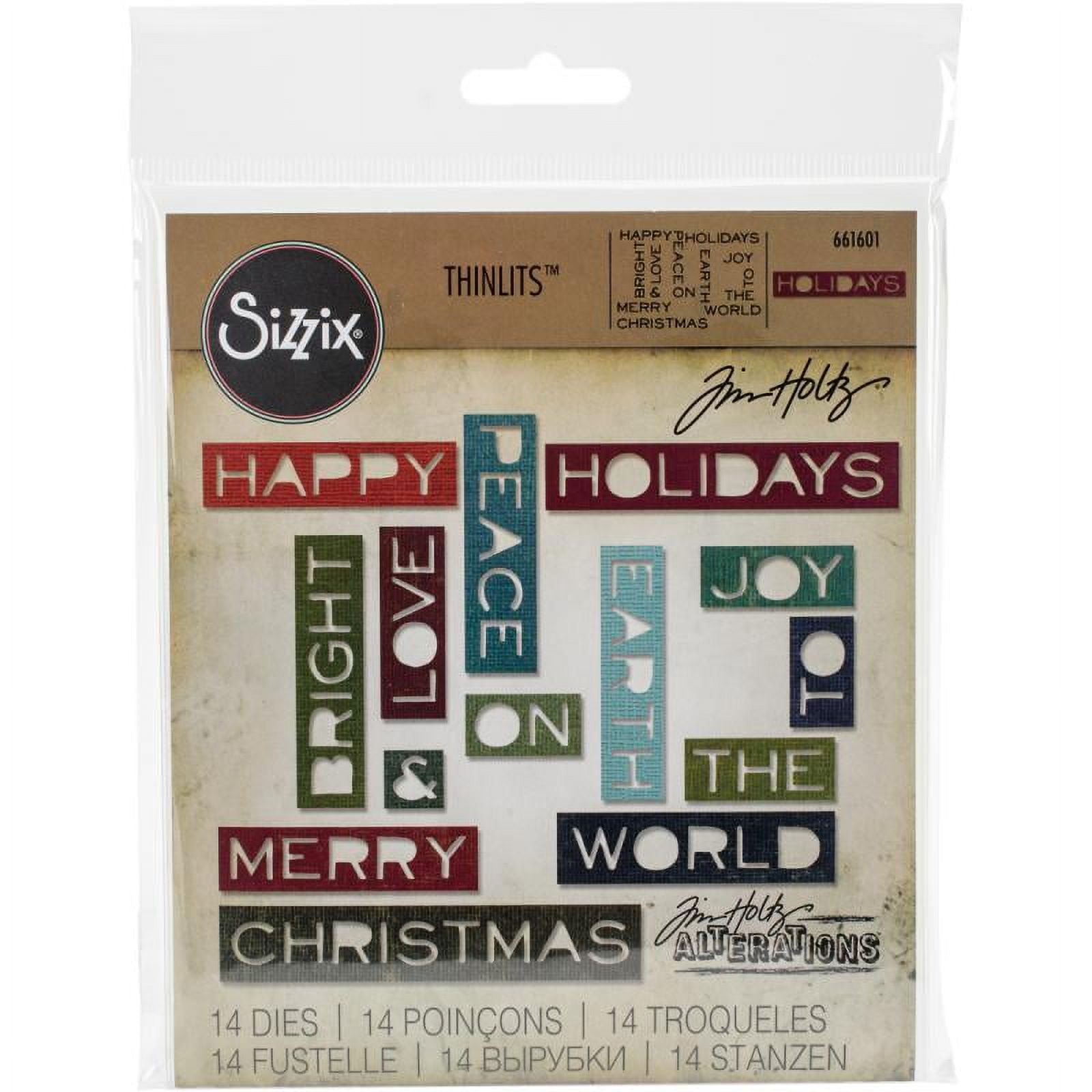 Sizzix 661601 Thinlits Die Set, Holiday Words Number 2, Thin by Tim Holtz (14-Pack) - Walmart.com