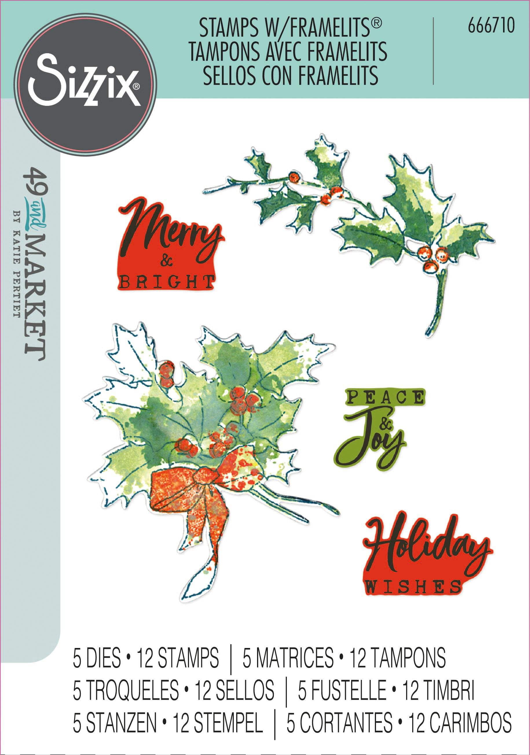 Sizzix Stamp Set with Framelits Dies, Pencil Line Holly by 49 & Market ...