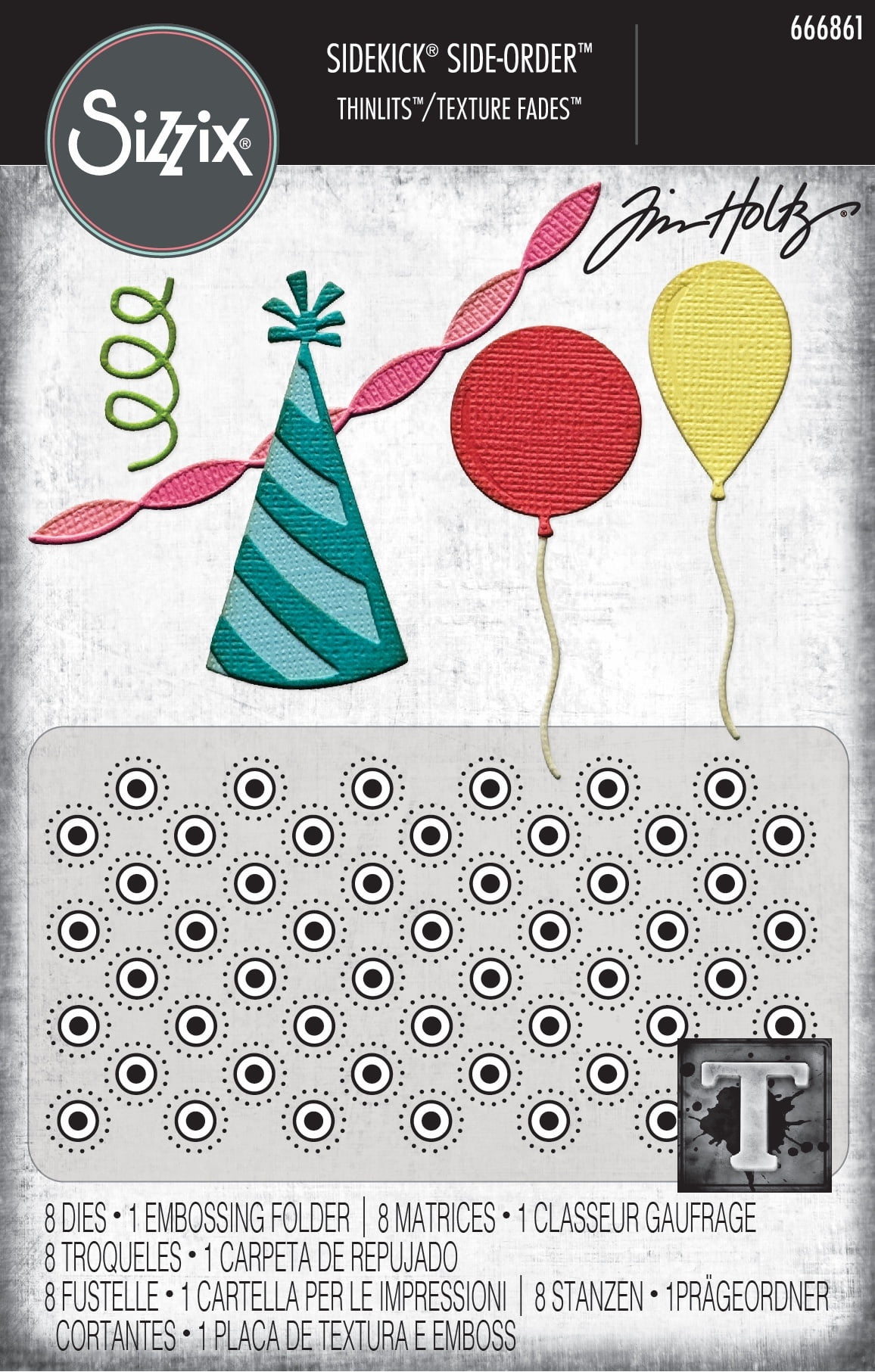 Sizzix 2D TF Embossing Folder w/8PK Thinlit Set Vault Side Order Celebrate by Tim Holtz ...