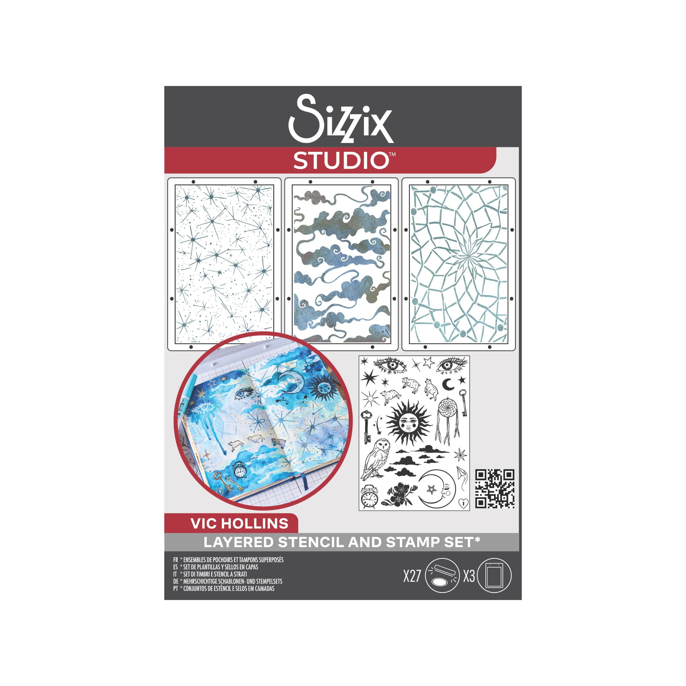 Sizzix Studio Clear Stamps Set 27PK w/3PK Stencils Dreamscape by Vic ...