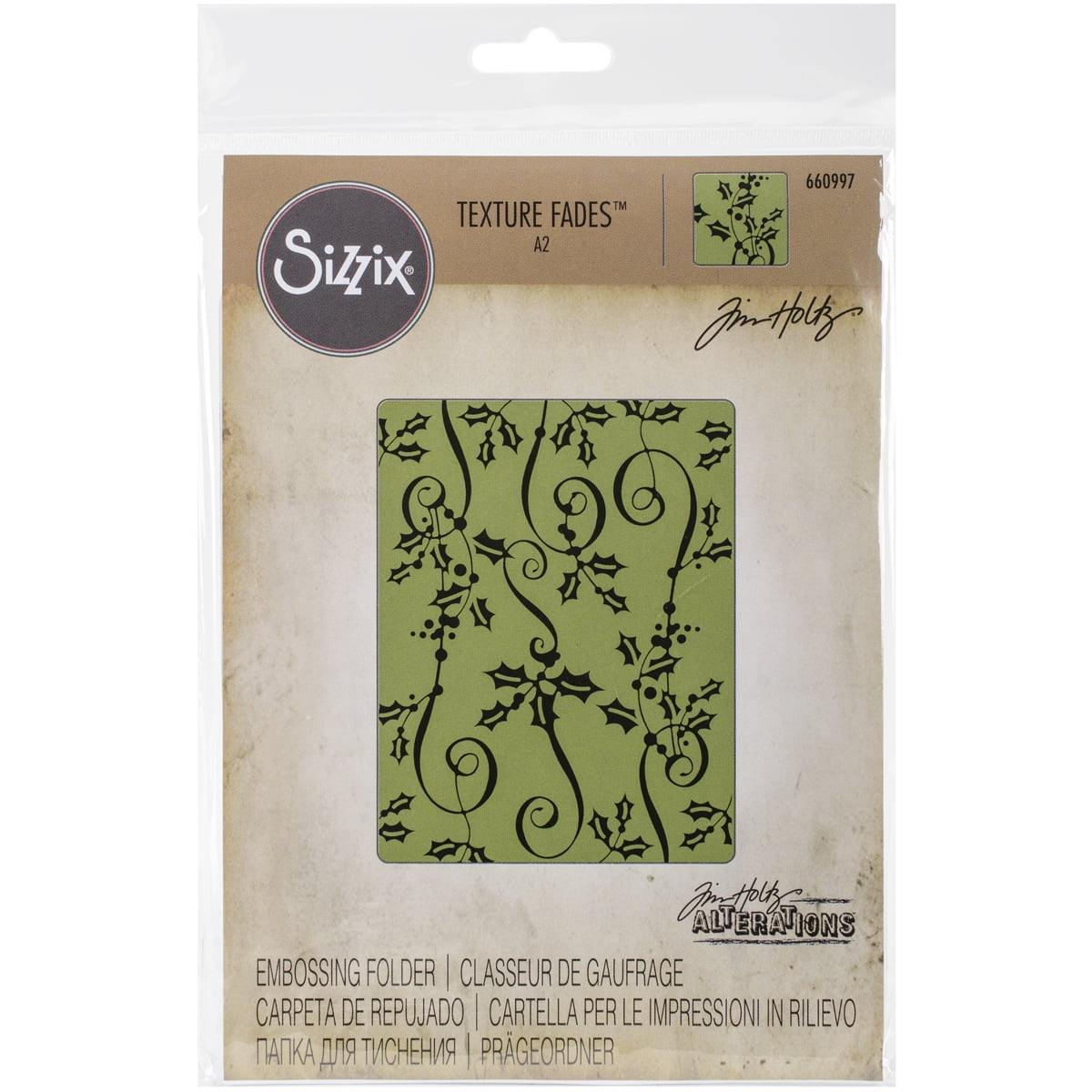 Sizzix Texture Fades A2 Embossing Folder-Holly Ribbon By Tim Holtz, Pk ...
