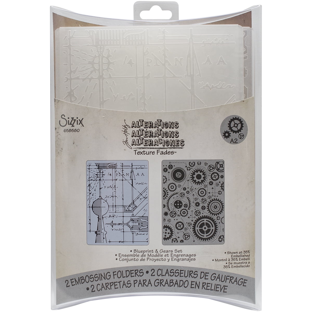 Sizzix Texture Fades A2 Embossing Folders 2/ -Blueprint & Gears By Tim ...