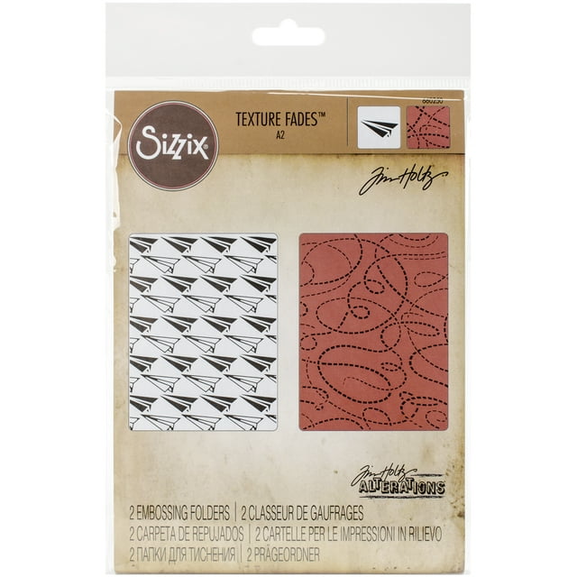 Sizzix Texture Fades A2 Embossing Folders 2/Pkg-Paper Airplane/Dotted ...