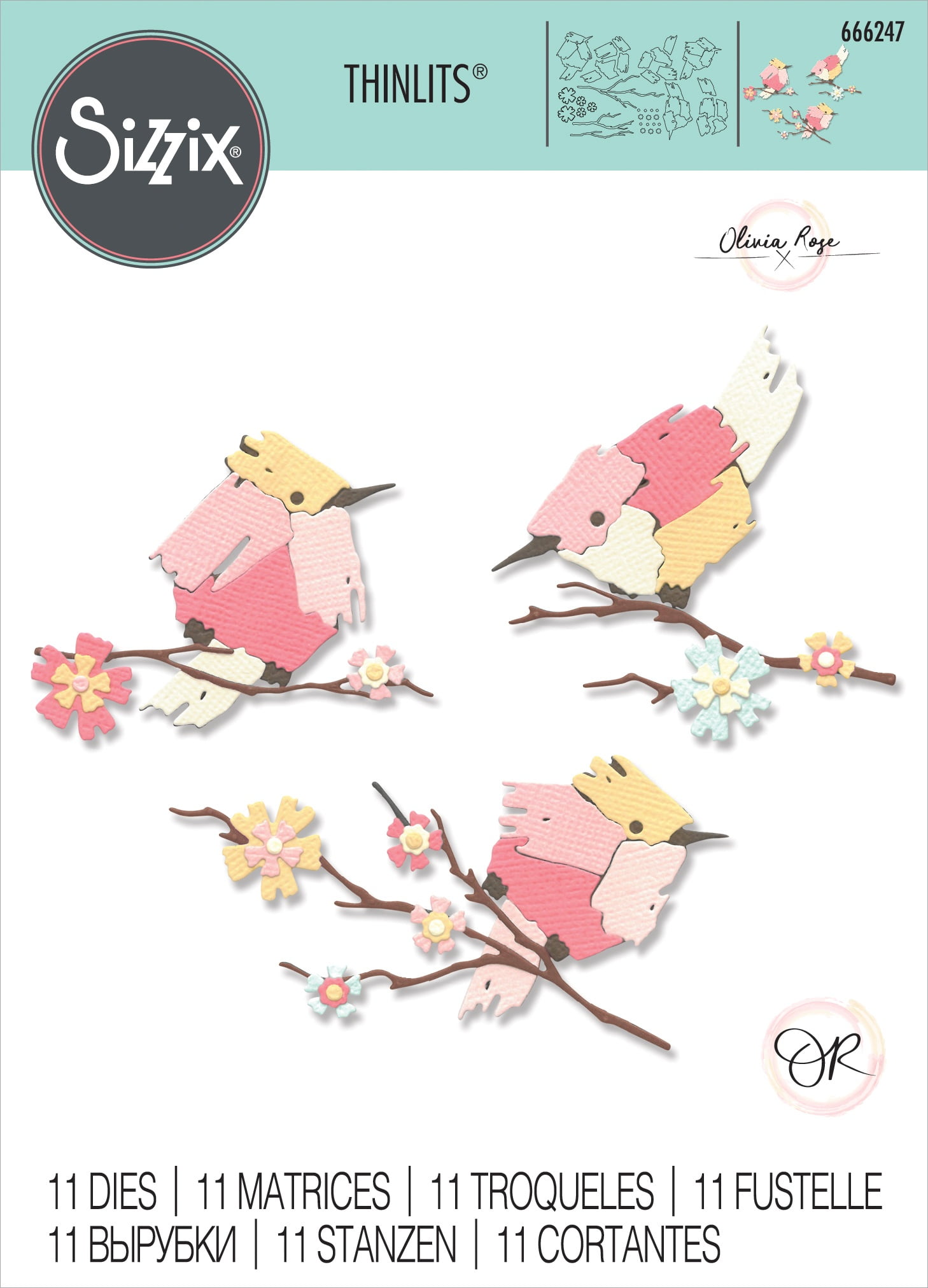 Sizzix Thinlits Dies By Olivia Rose 11/Pkg-Painted Birds - Walmart.com