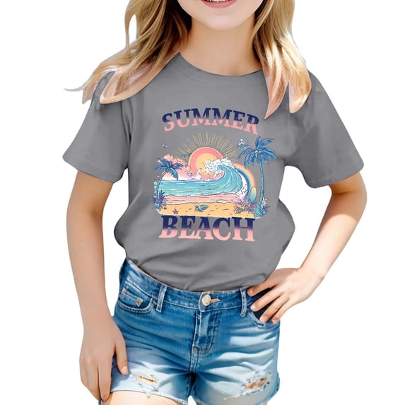 Sjldqy Girls T-Shirts Letter Printed Graphic Tee With Short Sleeve Soft ...