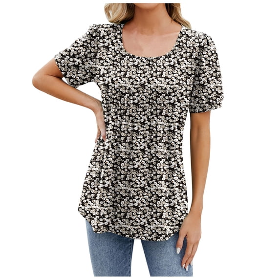 Sjldqy Womens T Shirts Short Sleeve Crew Neck Floral Blouse Casual ...