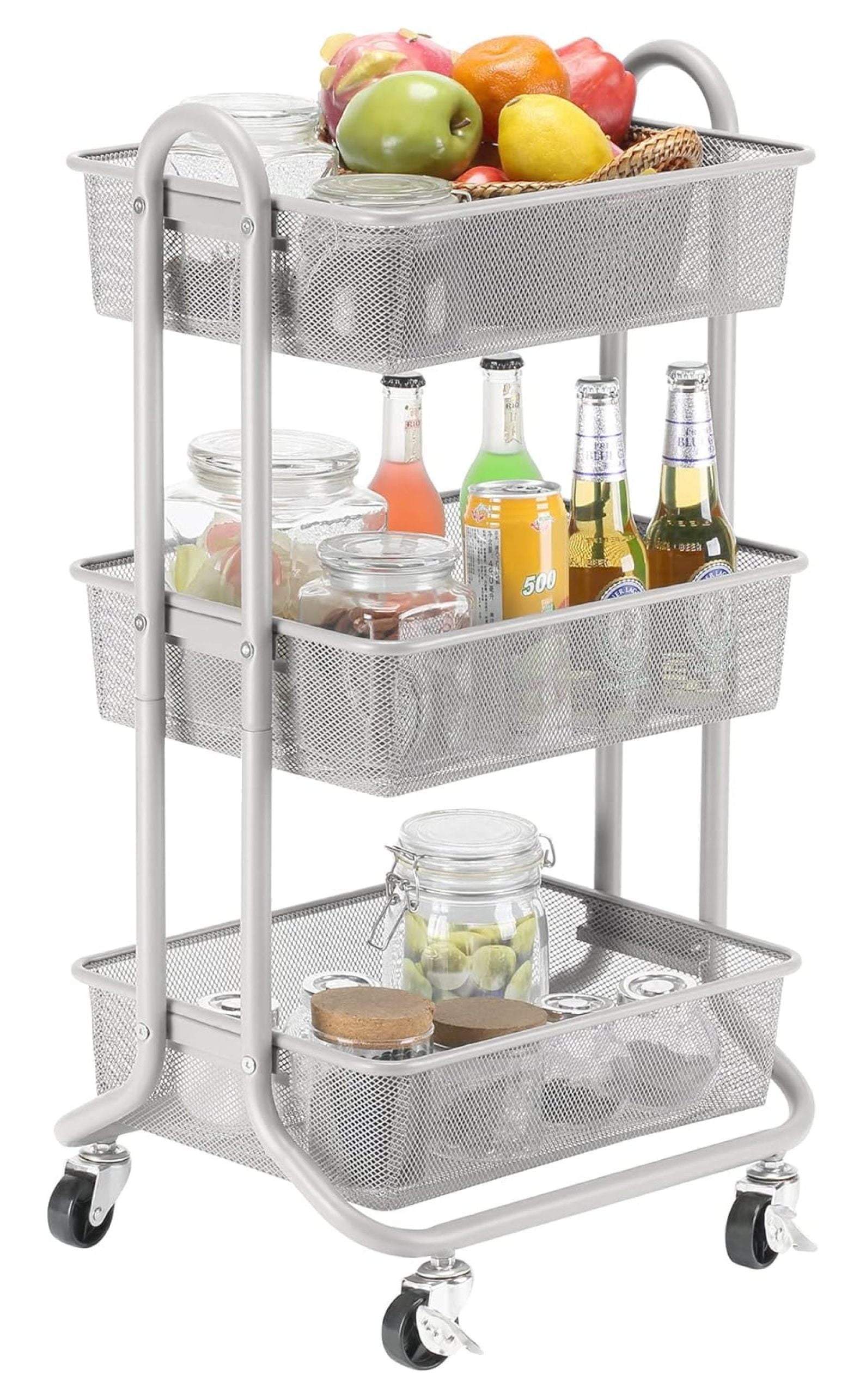 SkYifF 3-Tier Rolling Utility Cart Storage Shelves Multifunction, Metal ...