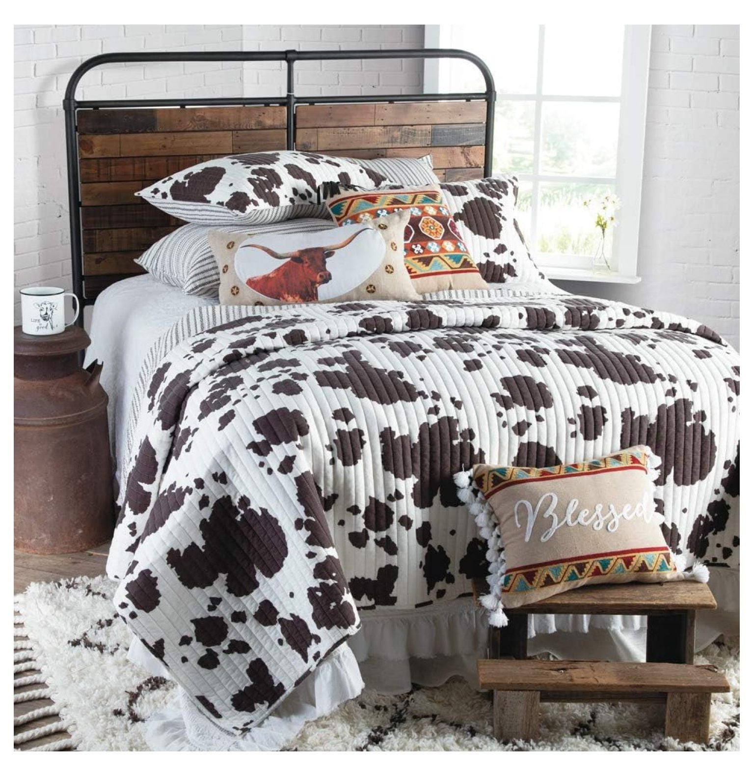 SkYifF Bessie (Quilt)-Full/Queen Quilt-Cow Print Western-Brown White ...