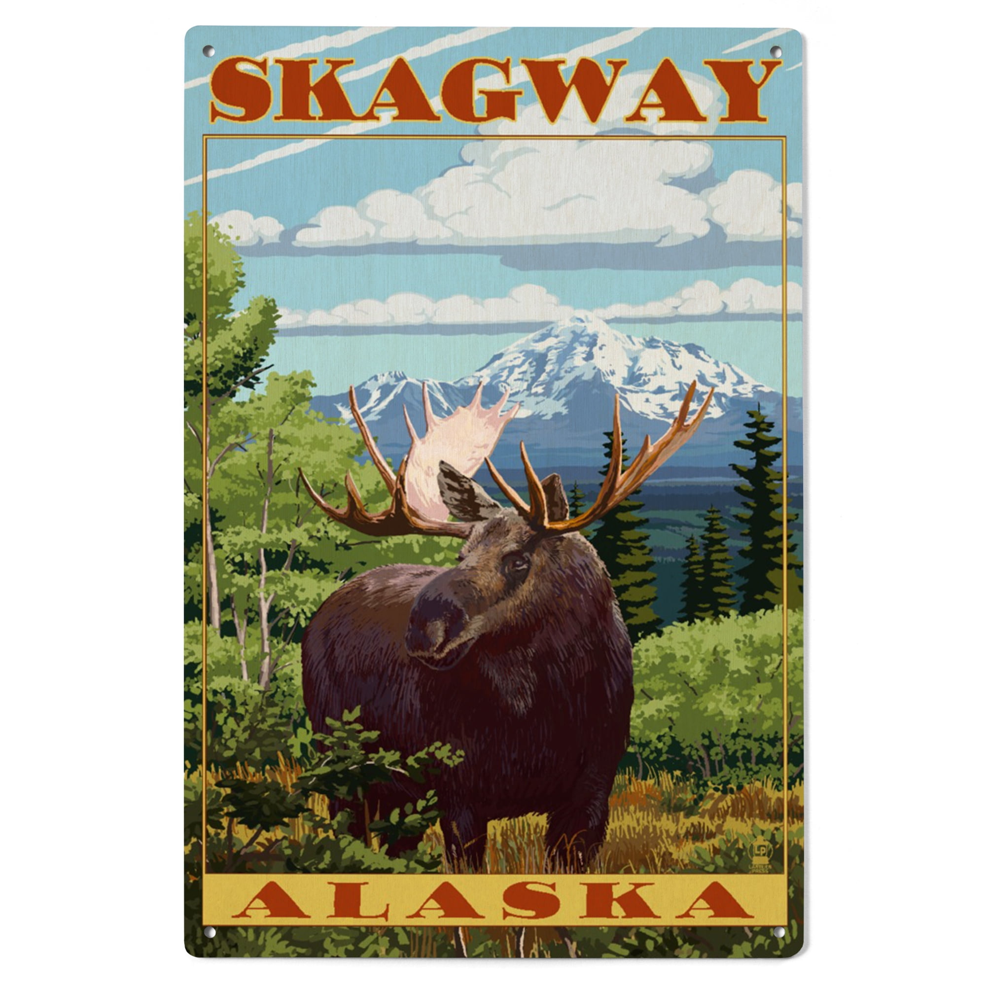 Skagway, Alaska, Moose Scene Birch Wood Wall Sign (6x9 Rustic Home ...