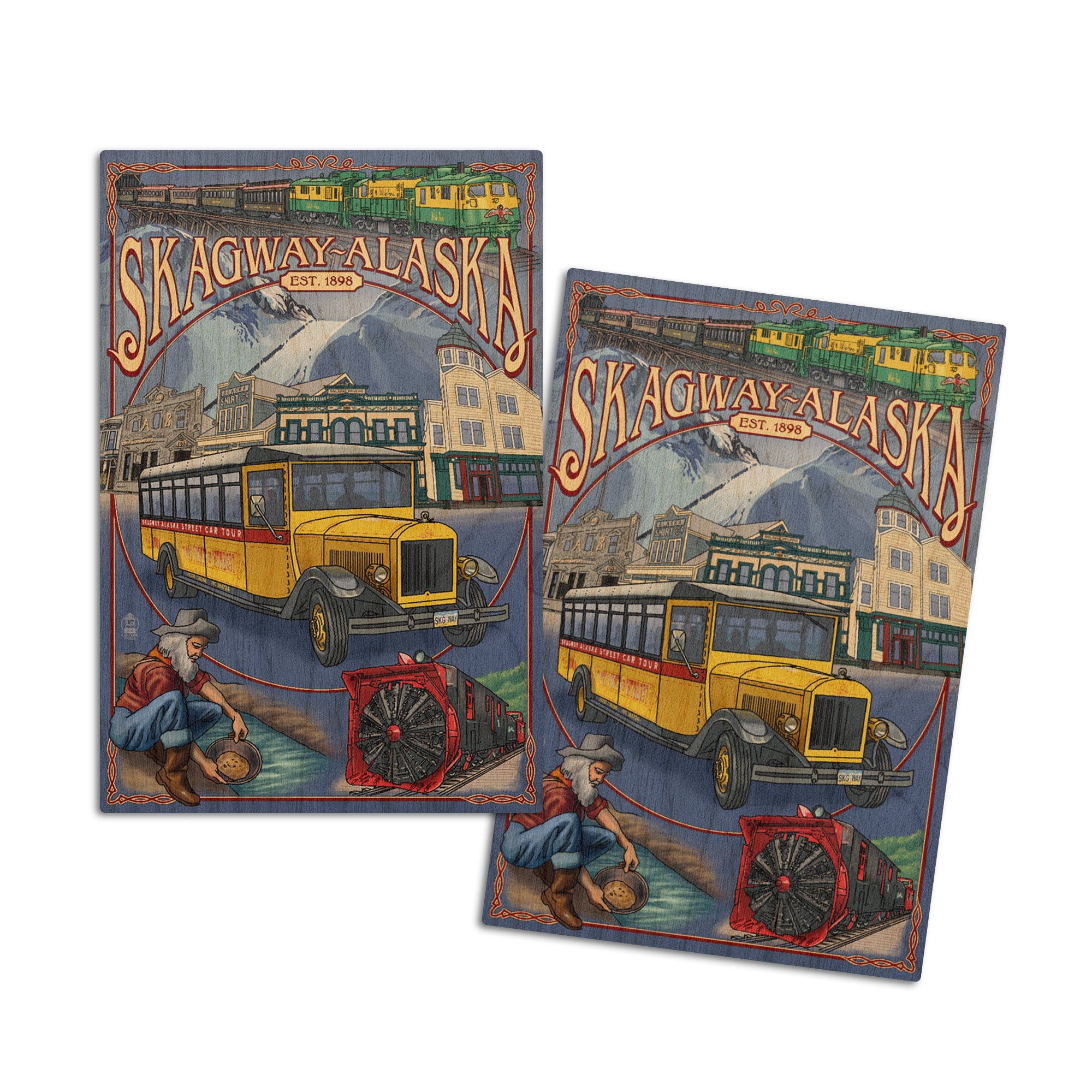 Skagway, Alaska, Town View Montage (4x6 Birch Wood Postcards, 2-Pack ...