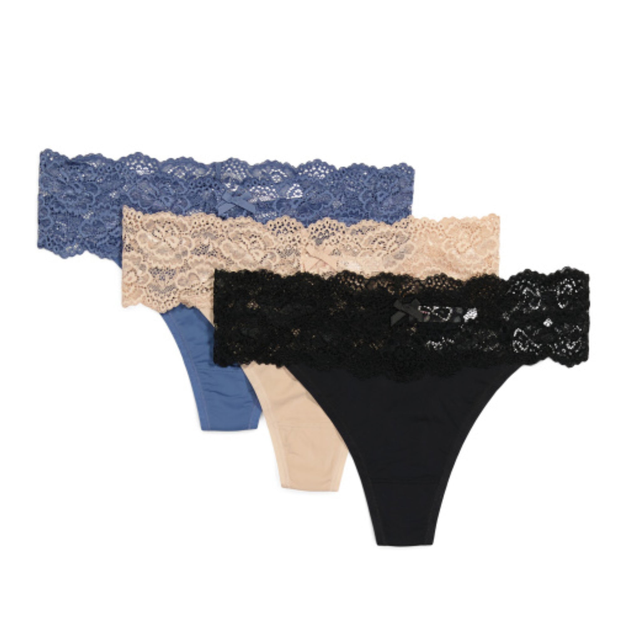 Skarlett Blue Women's 3-Pack Goddess Lace Trim Thong-Black / XXL ...