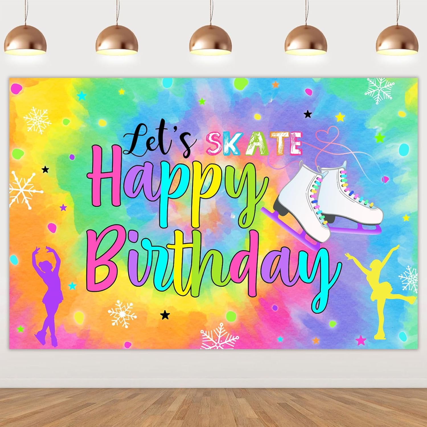Let's Skate Backdrop for Girls Ice Skates Snowflakes Birthday Party ...