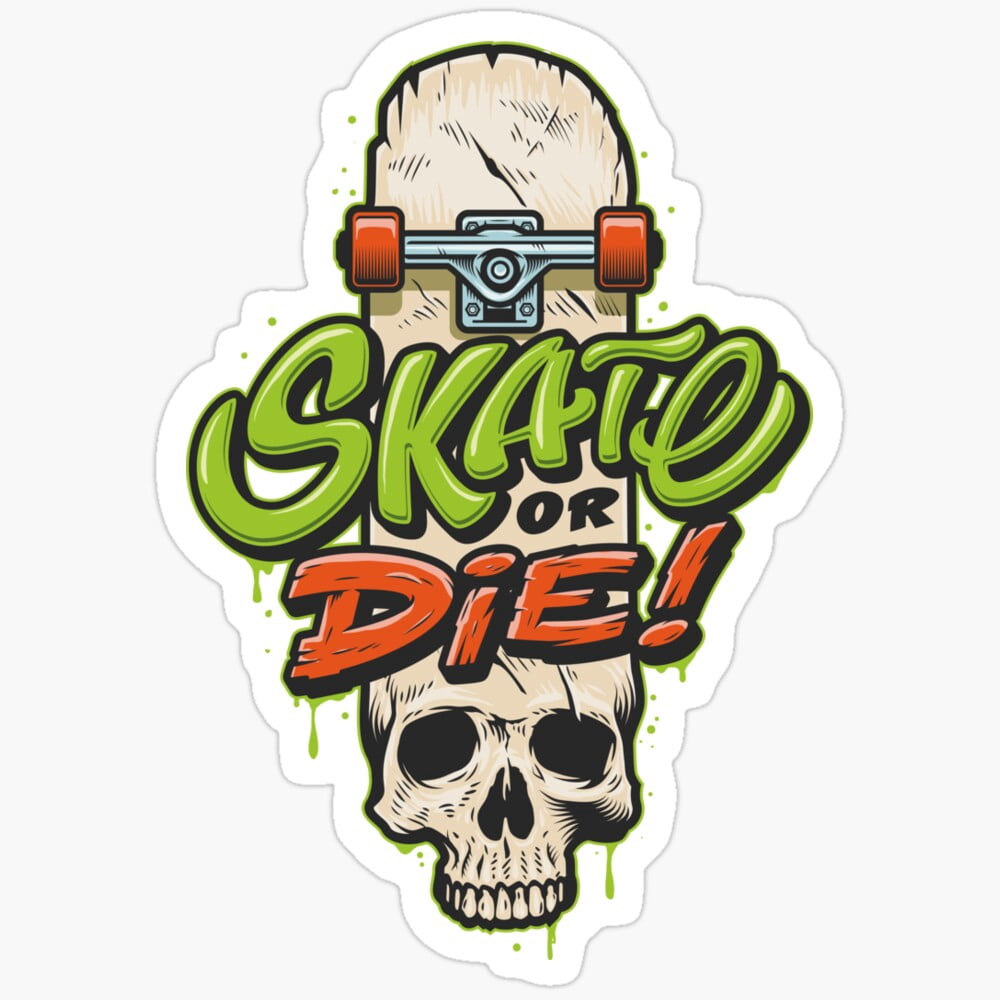 Skate Or Die Skateboarding Skull Design Sticker Phone Decal Water ...