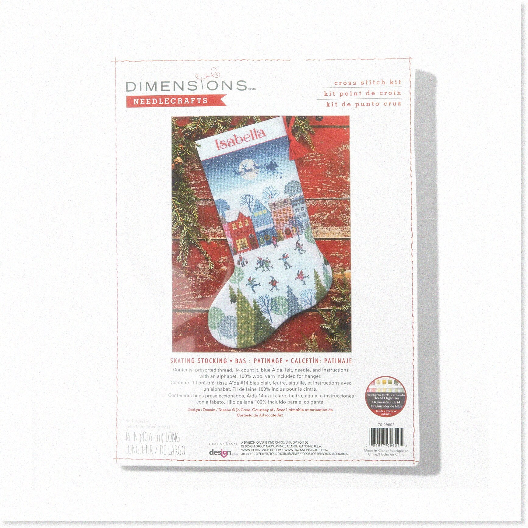 SkateStitch: 16" Long Cross Stitch Stocking Kit, Light Blue Aida - 6 ...