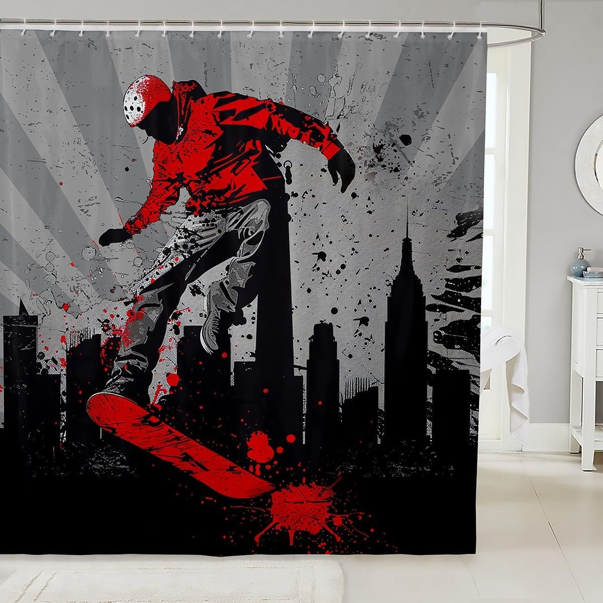 Skateboard Bathroom Shower Curtain Set Hip Hop Street Sports Shower ...