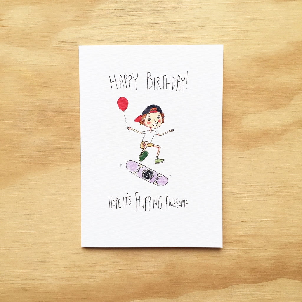 Skateboard Birthday Card – “Hope It’s Flipping Awesome!” – Colorful ...